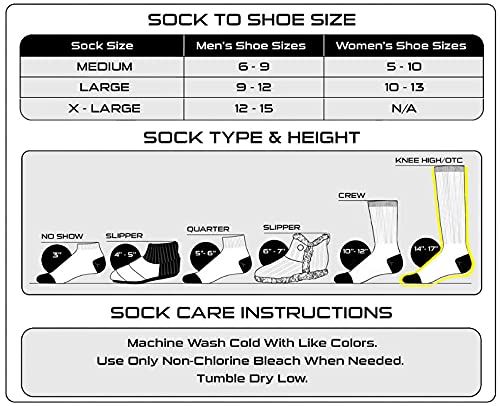 TCK Over the Calf Work Socks 6 Pair Moisture Wicking for Men and Women (Black, Large)