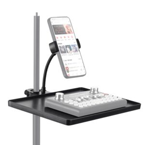 phone holder microphone stand tray, clamp-on rack tray,cell phone stand for music sheet,compatible with most microphones stands for live streaming,karaoke, recording