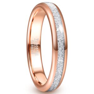 fivavo 4mm womens rose gold rings silver imitated meteorite inlay tungsten wedding band ring size 9