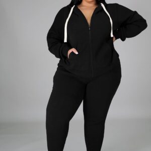 Tycorwd Women's Plus Size Two Piece Outfits Sweatsuits Sets Long Sleeve Loungewear Tracksuit Sets Black-3XL