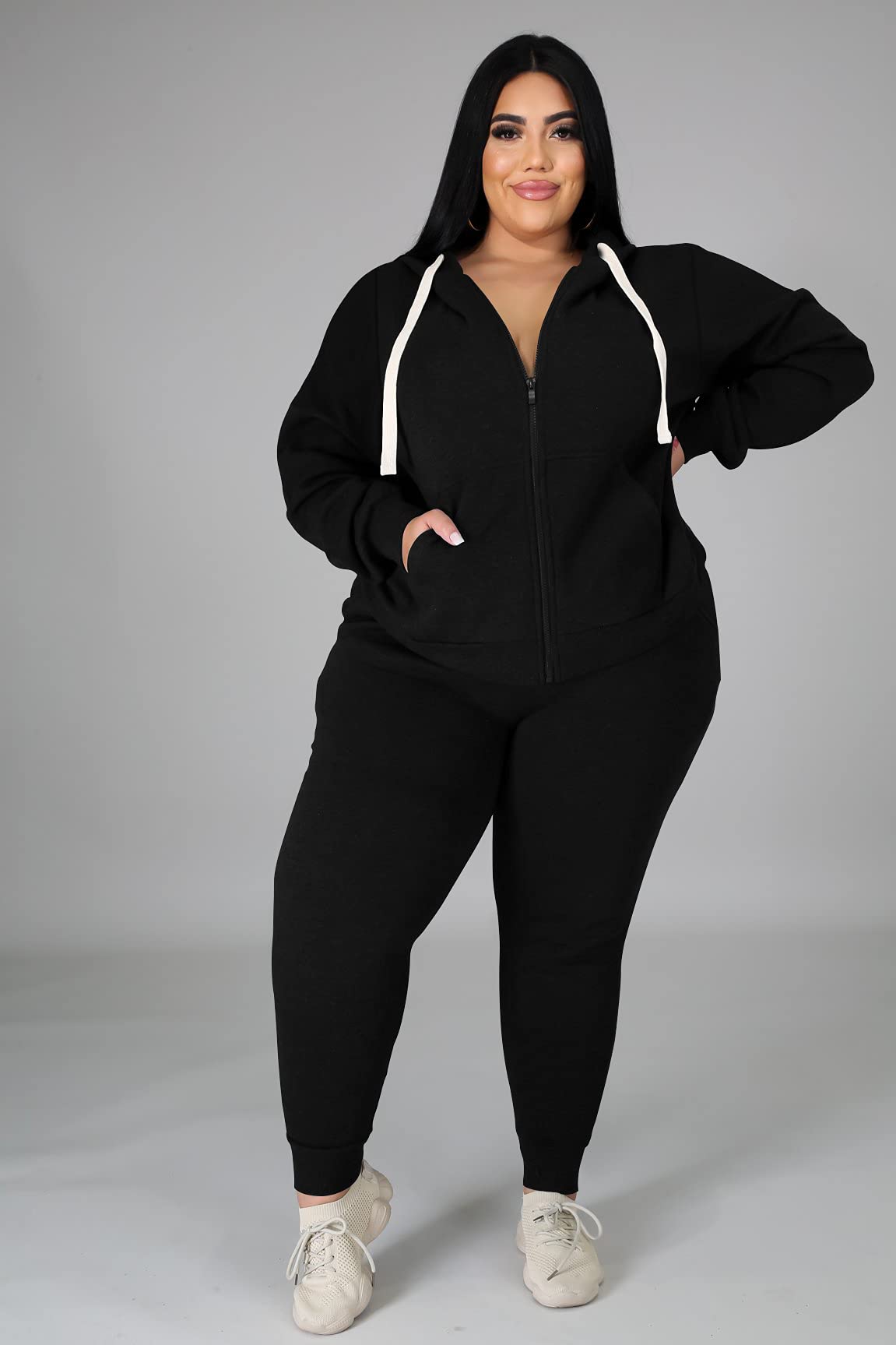 Tycorwd Women's Plus Size Two Piece Outfits Sweatsuits Sets Long Sleeve Loungewear Tracksuit Sets Black-3XL