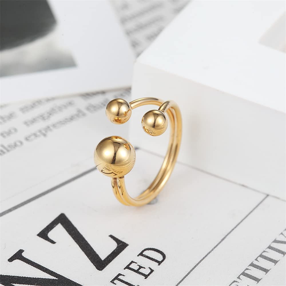 Geometric Tiny Balls Asymmetric Wrap Open Ring for Women Dainty Double Layers Stainless Steel Eternity Statement Promise Finger Knuckle Pinky Stacking Ring Girlfriend Daughter Christmas Birthday Gifts (Gold, 8)