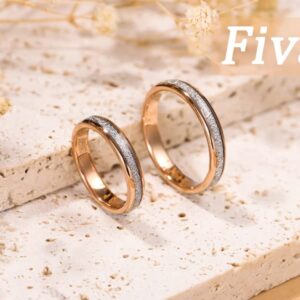 Fivavo 4mm Womens Rose Gold Rings Silver Imitated Meteorite Inlay Tungsten Wedding Band Ring Size 9