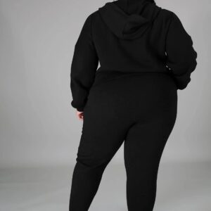 Tycorwd Women's Plus Size Two Piece Outfits Sweatsuits Sets Long Sleeve Loungewear Tracksuit Sets Black-3XL