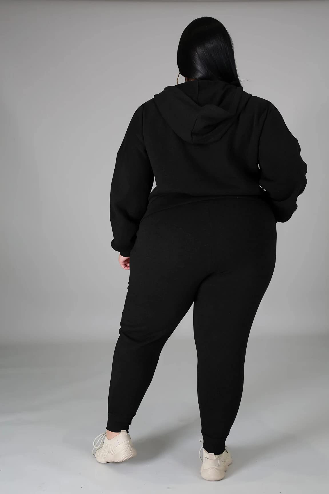 Tycorwd Women's Plus Size Two Piece Outfits Sweatsuits Sets Long Sleeve Loungewear Tracksuit Sets Black-3XL