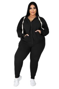 tycorwd women's plus size two piece outfits sweatsuits sets long sleeve loungewear tracksuit sets black-3xl