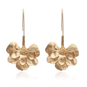 t-ztoss bohemian gold elegant flower fashion dangle earring flower earrings unique chic 3d large flower jewelry for women (golden)