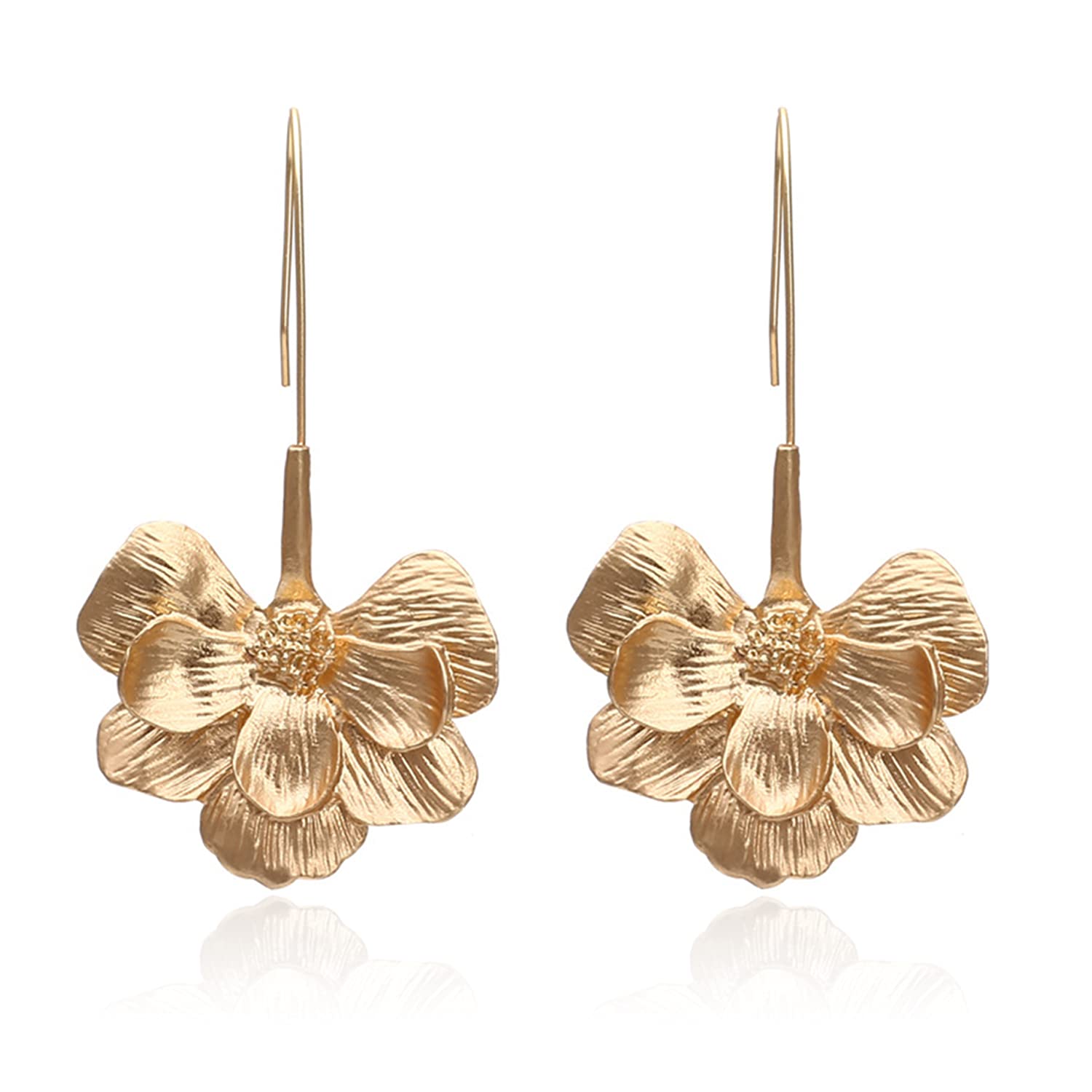 T-ztoss Bohemian Gold Elegant Flower Fashion Dangle Earring Flower Earrings Unique Chic 3D Large Flower Jewelry for Women (golden)