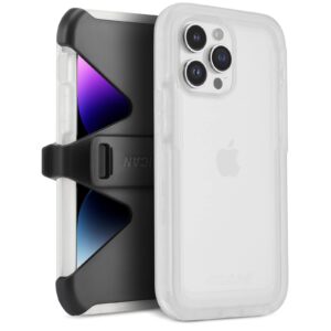 pelican voyager series - iphone 13 pro case - 18ft military grade drop protection, compatible with wireless charging - with belt clip holster - heavy duty, rugged, anti yellowing - clear