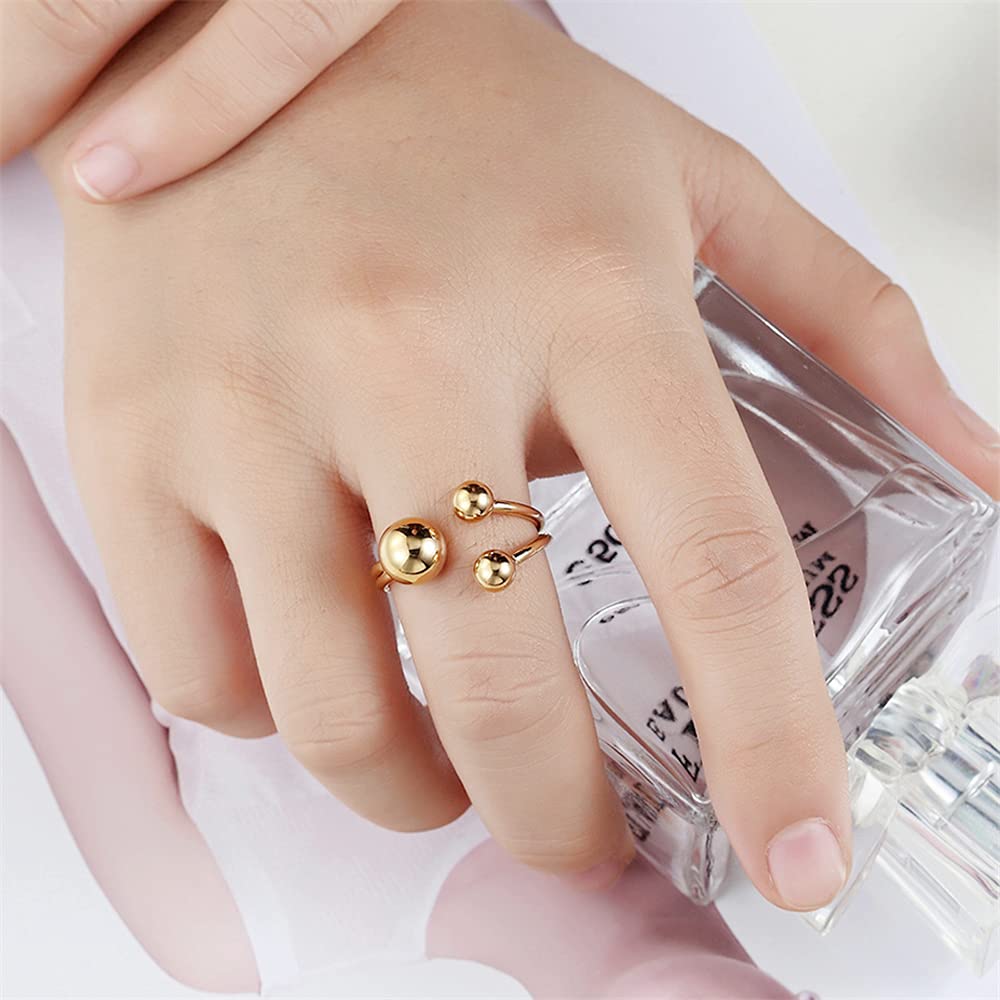 Geometric Tiny Balls Asymmetric Wrap Open Ring for Women Dainty Double Layers Stainless Steel Eternity Statement Promise Finger Knuckle Pinky Stacking Ring Girlfriend Daughter Christmas Birthday Gifts (Gold, 8)