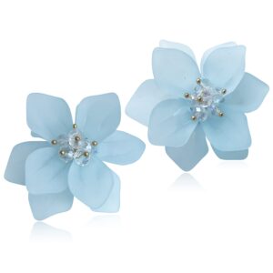 slsf unique handmade bohemian large matte resin flower stud earrings dainty elegant acrylic flower petal dangle drop earrings for women statement jewelry gifts (light blue)