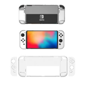 switch oled protective case,hard case compatible with nintendo switch (oled model) and joy-con controller with clear grip cover anti-scratch and shock-absorption design(crystal clear)