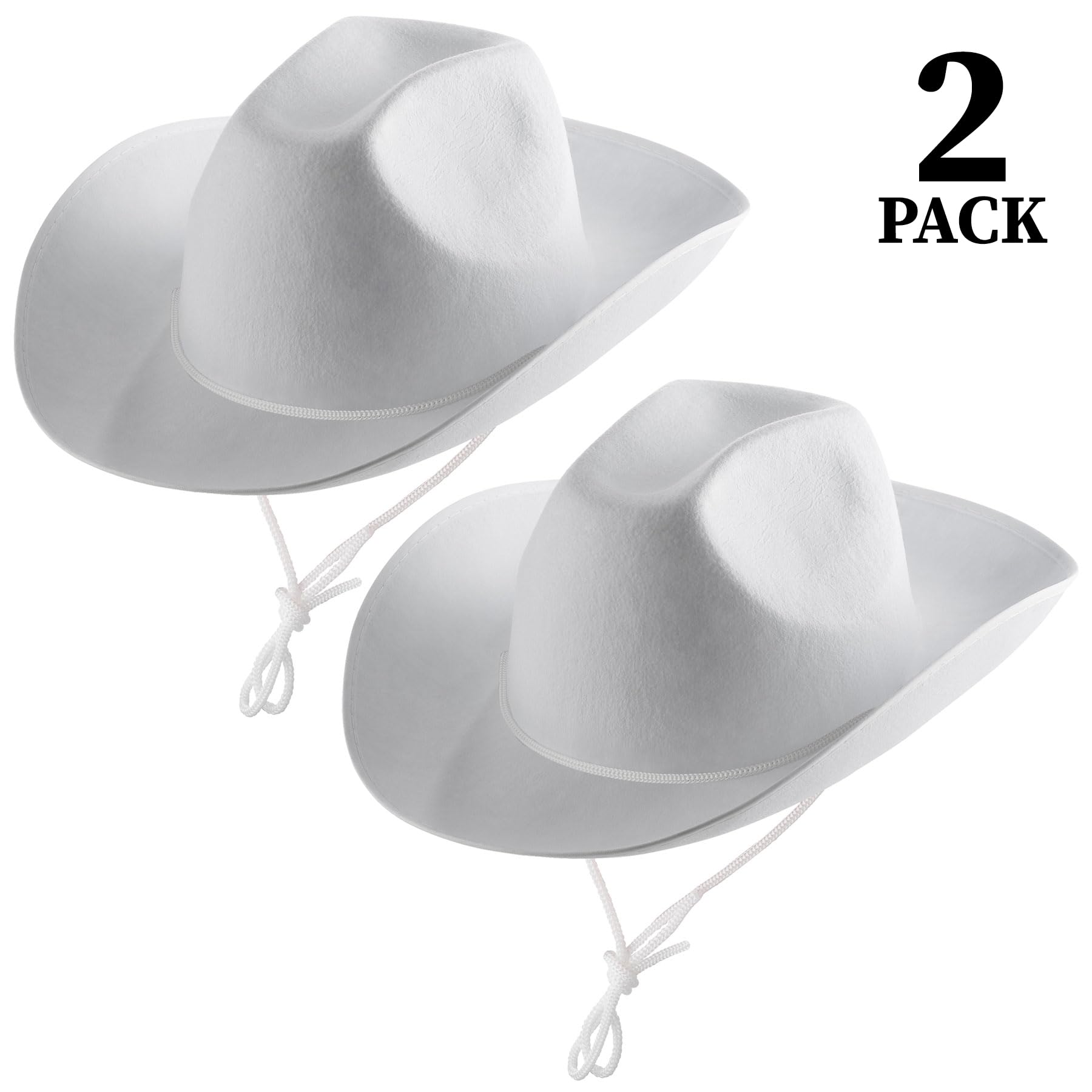 White Cowboy Hat - (Pack of 2) White Cowgirl Hat for Women and Men with Adjustable Neck Drawstring, Dress-up Parties, and Play Costume Accessories, Fits Most Teen Girls Boys, and Adults