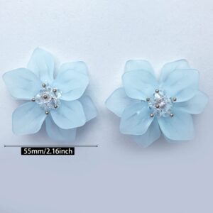 SLSF Unique Handmade Bohemian Large Matte Resin Flower Stud Earrings Dainty Elegant Acrylic Flower Petal Dangle Drop Earrings for Women Statement Jewelry Gifts (Light Blue)