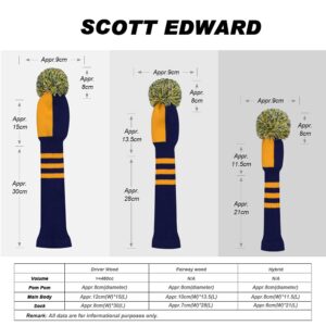 Scott Edward Golf Headcovers for Woods Set of 3 Fits Well Driver(460cc) Fairway Wood and Hybrid(UT) The Perfect Change for Golf Bag