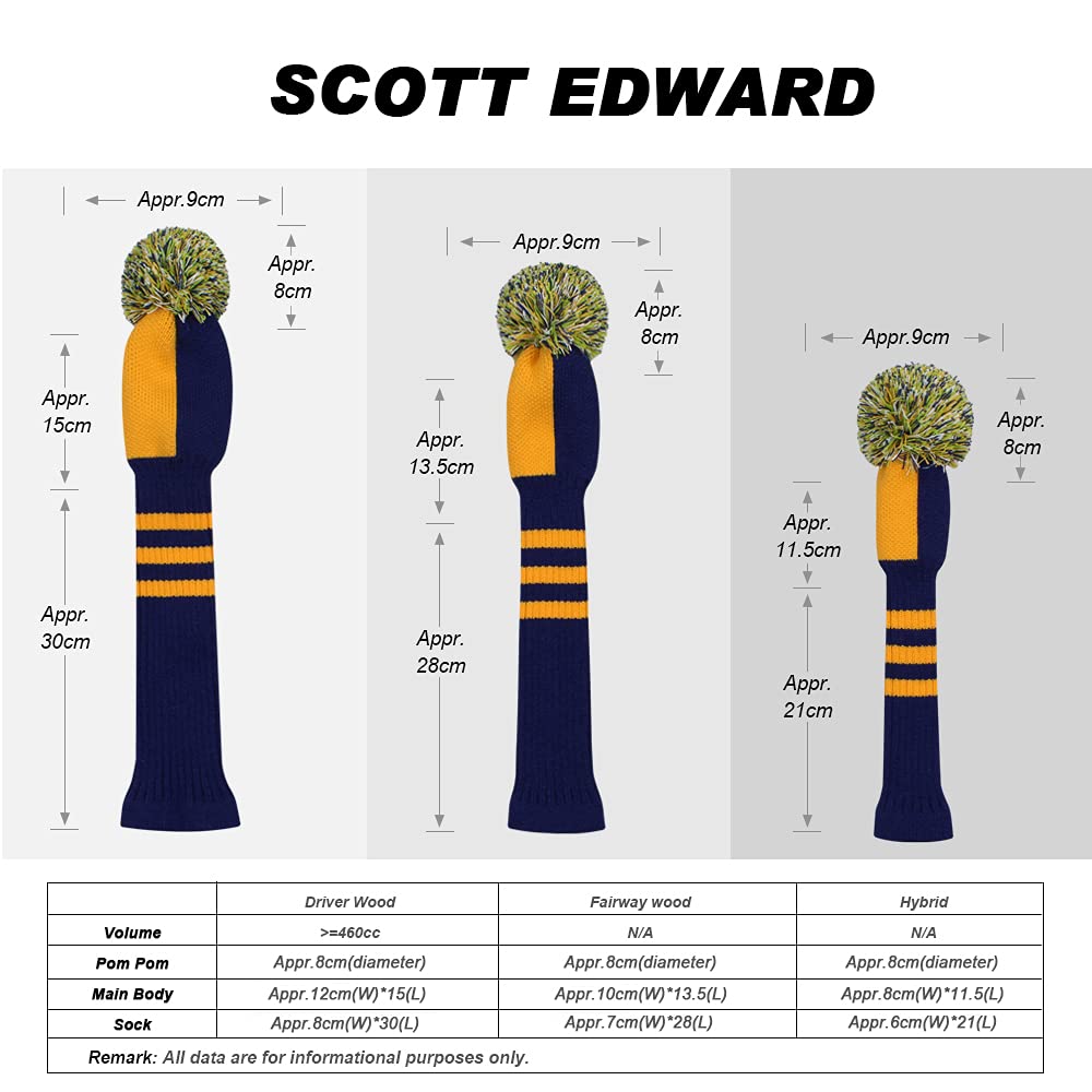 Scott Edward Golf Headcovers for Woods Set of 3 Fits Well Driver(460cc) Fairway Wood and Hybrid(UT) The Perfect Change for Golf Bag