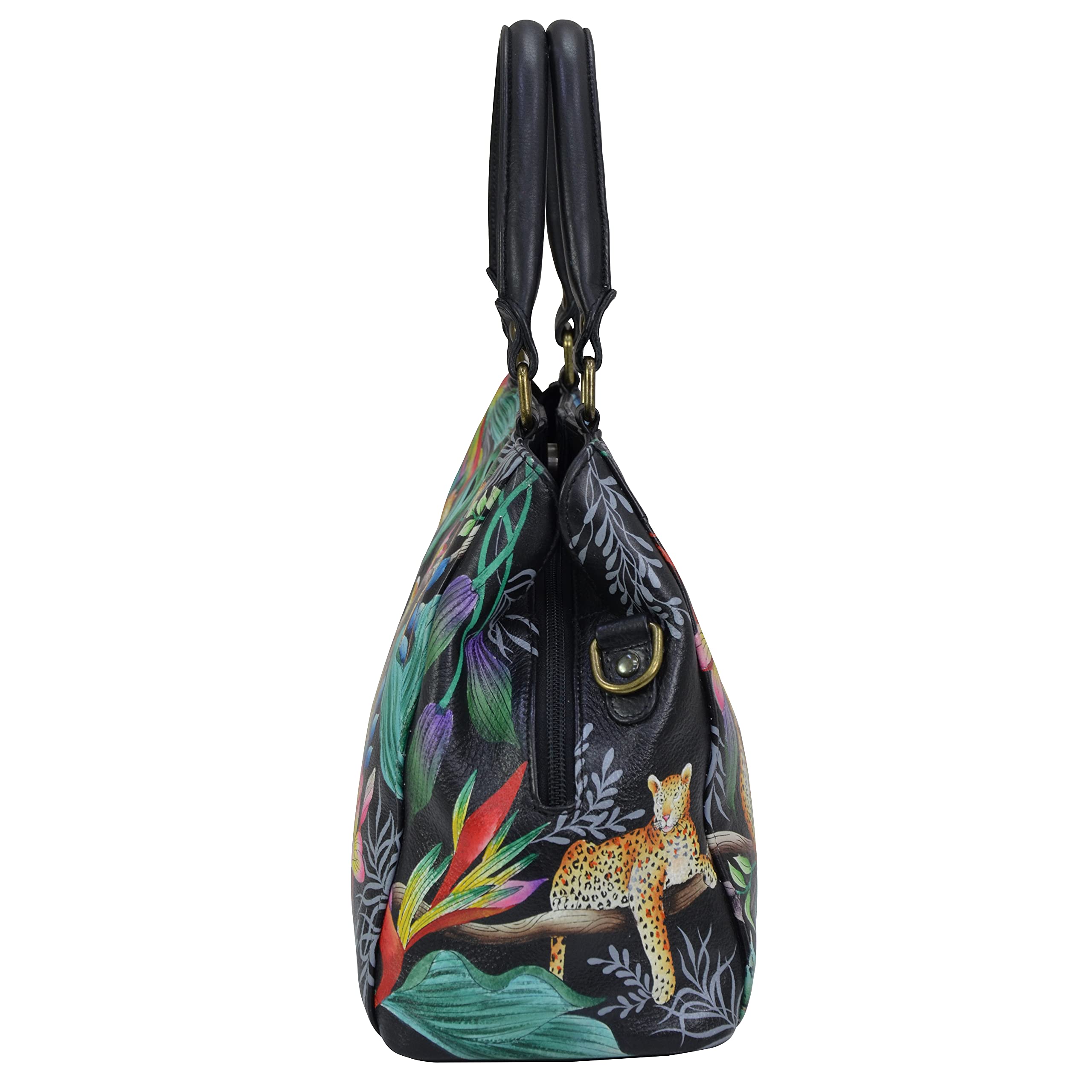 Anuschka Women’s Genuine Leather Multi Compartment Satchel - Hand Painted Exterior - Jungle Queen