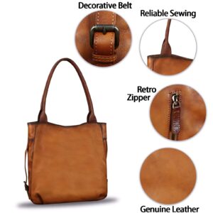 Genuine Leather Shoulder Bag Purse for Women Retro Top Handle Bags Handmade Vintage Crossbody Tote Handbags Purse Cowhide Satchels Hobo Bag (Brown)