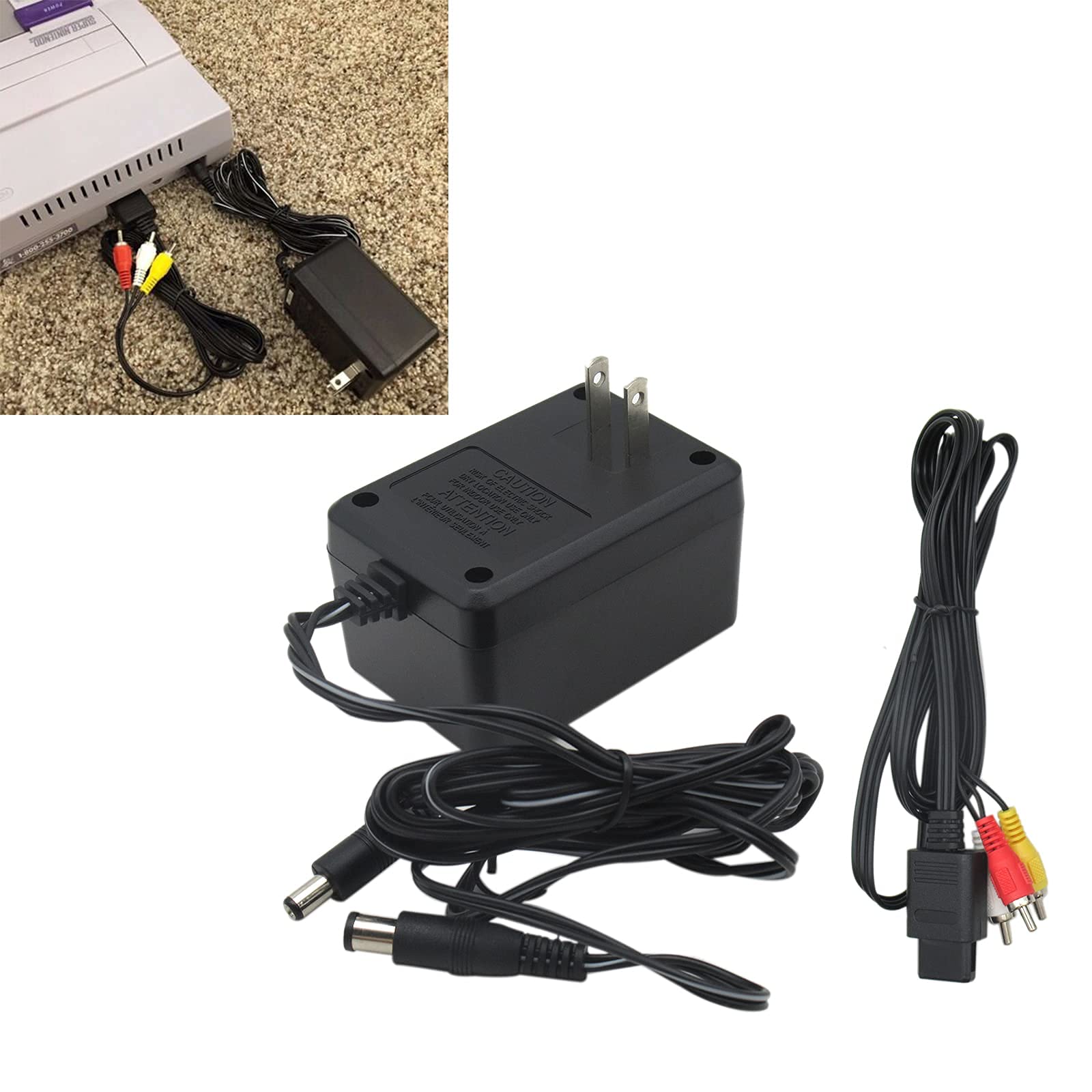 NGHTMRE New AC Adapter Power Cord & AV Cable for Super Nintendo SNES Systems