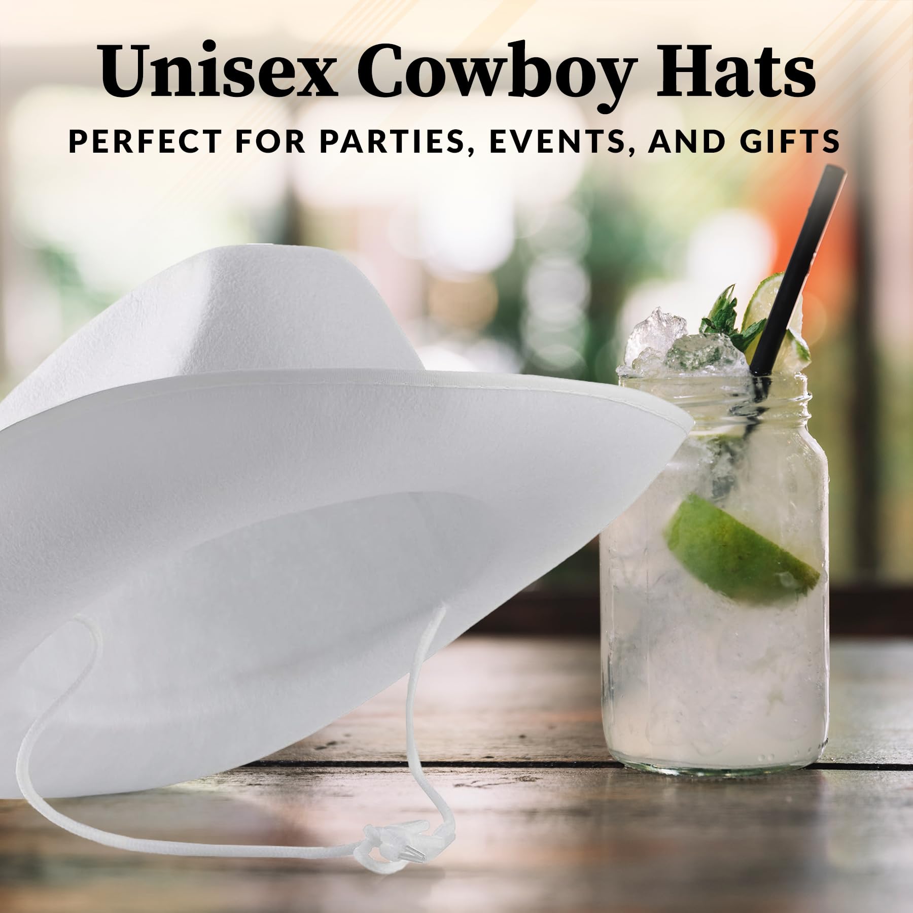 White Cowboy Hat - (Pack of 2) White Cowgirl Hat for Women and Men with Adjustable Neck Drawstring, Dress-up Parties, and Play Costume Accessories, Fits Most Teen Girls Boys, and Adults