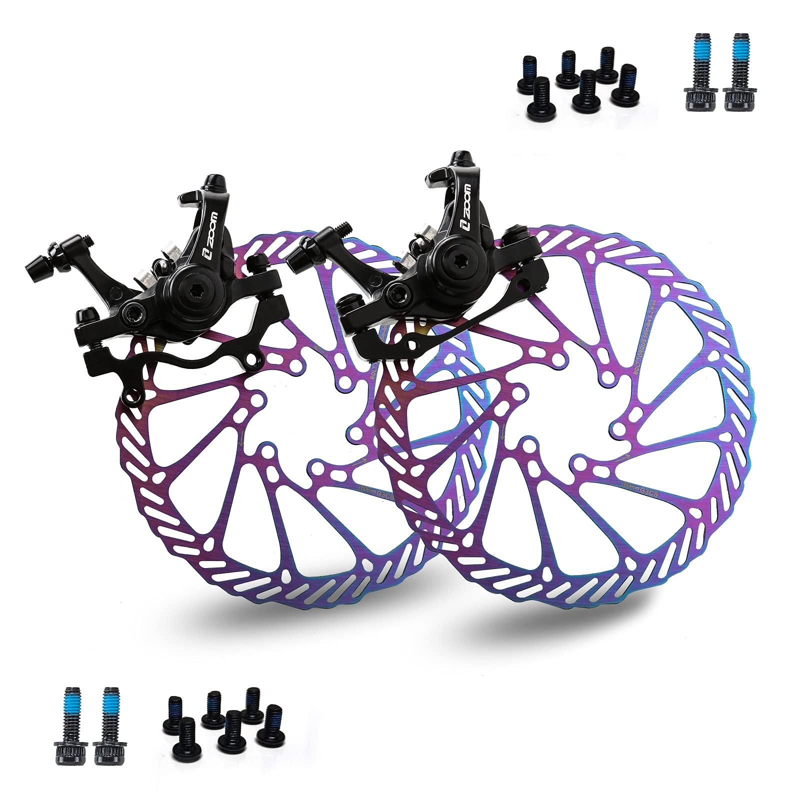 BUCKLOS MTB Bike Disc Brake kit, Mechanical Disc Brakes Aluminum Alloy Caliper for Mountain Bike with 160mm Stainless Steel Rotor/Floating Rotors and is/PM Universal Conversion Adapter (Front+Rear)