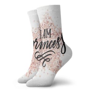 i am a princess funny compression socks women and men,modern calligraphic quote on dotted background hand lettering,best for circulation,running,athletic,nurse,travel,black white blush -12 inch