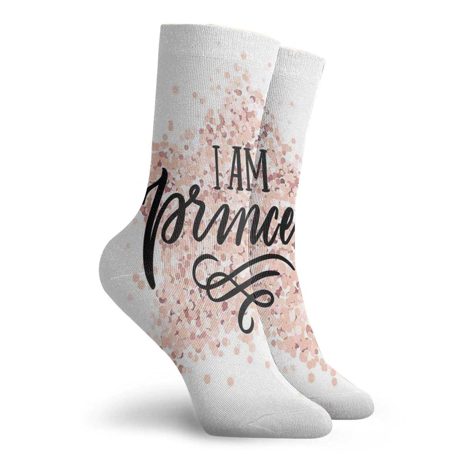 I Am A Princess Funny Compression Socks Women and Men,Modern Calligraphic Quote On Dotted Background Hand Lettering,Best for Circulation,Running,Athletic,Nurse,Travel,Black White Blush -12 inch