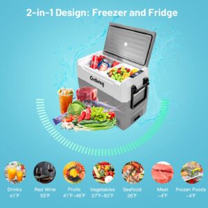 COSTWAY Car Refrigerator with Wheels, 58-Quart Dual-Zone Electric Cooler with 12V/24V DC, 100-240V AC, -4°F to 50°F, Portable 12 Volt Refrigerator RV Fridge Freezer for Home Camping Vehicles, Grey