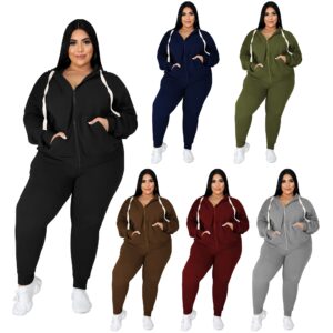 Tycorwd Women's Plus Size Two Piece Outfits Sweatsuits Sets Long Sleeve Loungewear Tracksuit Sets Black-3XL