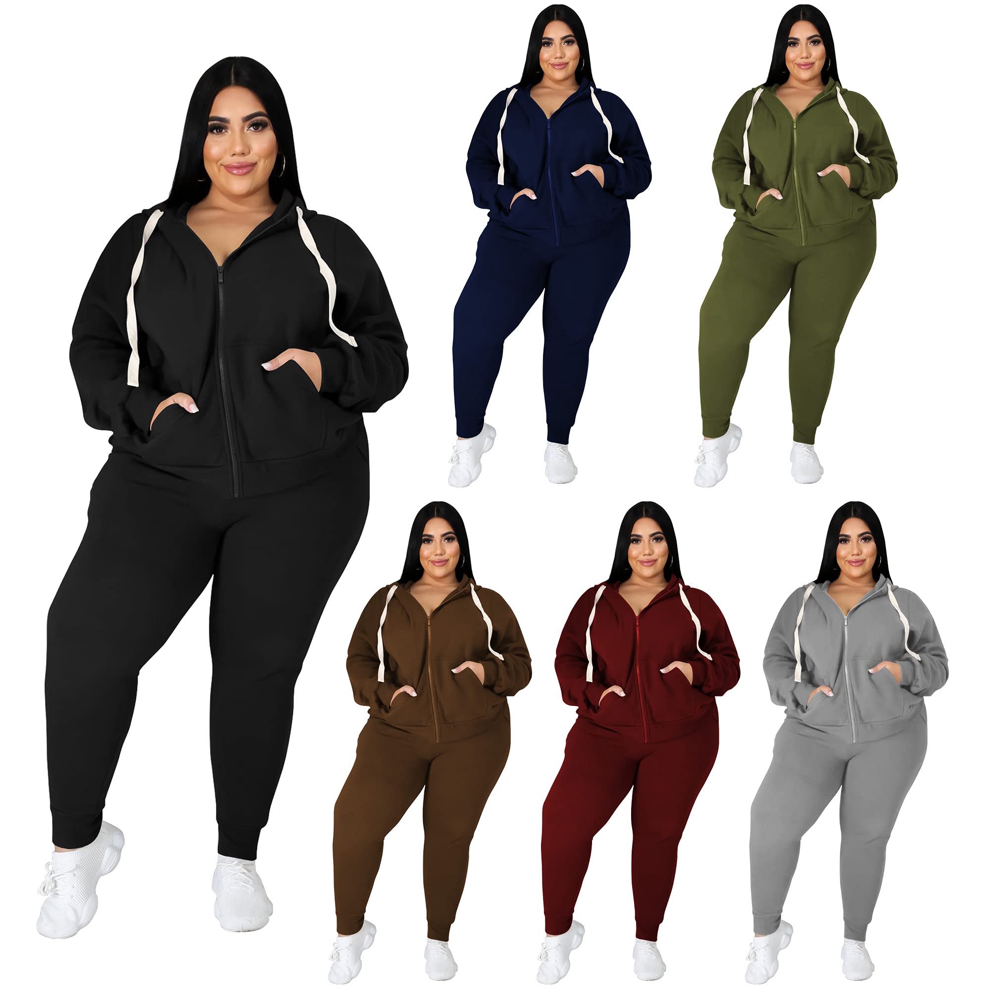 Tycorwd Women's Plus Size Two Piece Outfits Sweatsuits Sets Long Sleeve Loungewear Tracksuit Sets Black-3XL