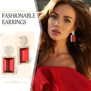 6 Pairs Rhinestone Rectangle Dangle Earrings Geometric Statement Earrings Bohemian Crystal Drop Earring for Women