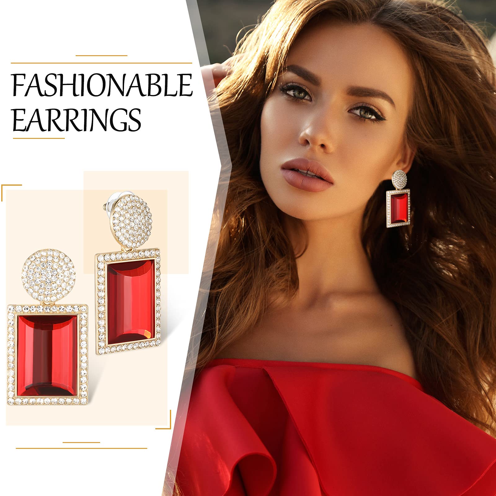 6 Pairs Rhinestone Rectangle Dangle Earrings Geometric Statement Earrings Bohemian Crystal Drop Earring for Women