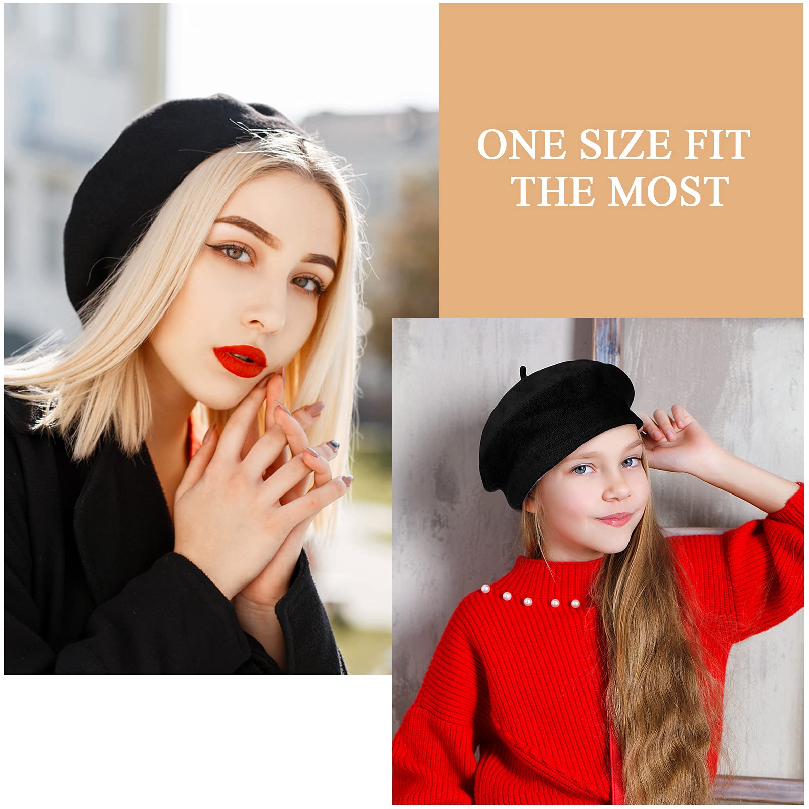 BBTO 12 Pieces Beret Hats for Women French Baggy Wool Hat Casual Classic Sweet Artist Cap for Women Girls(Black)