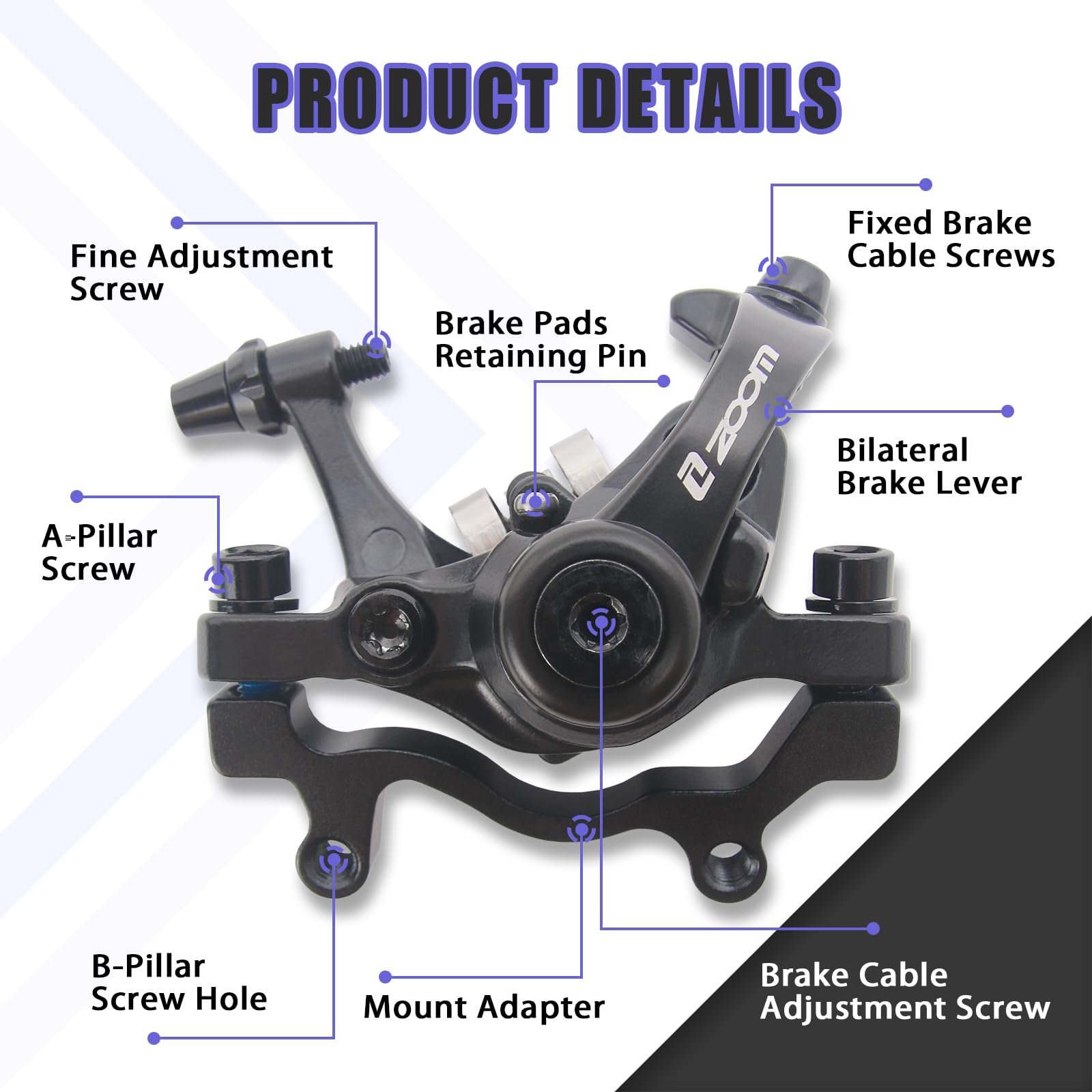 BUCKLOS MTB Bike Disc Brake kit, Mechanical Disc Brakes Aluminum Alloy Caliper for Mountain Bike with 160mm Stainless Steel Rotor/Floating Rotors and is/PM Universal Conversion Adapter (Front+Rear)