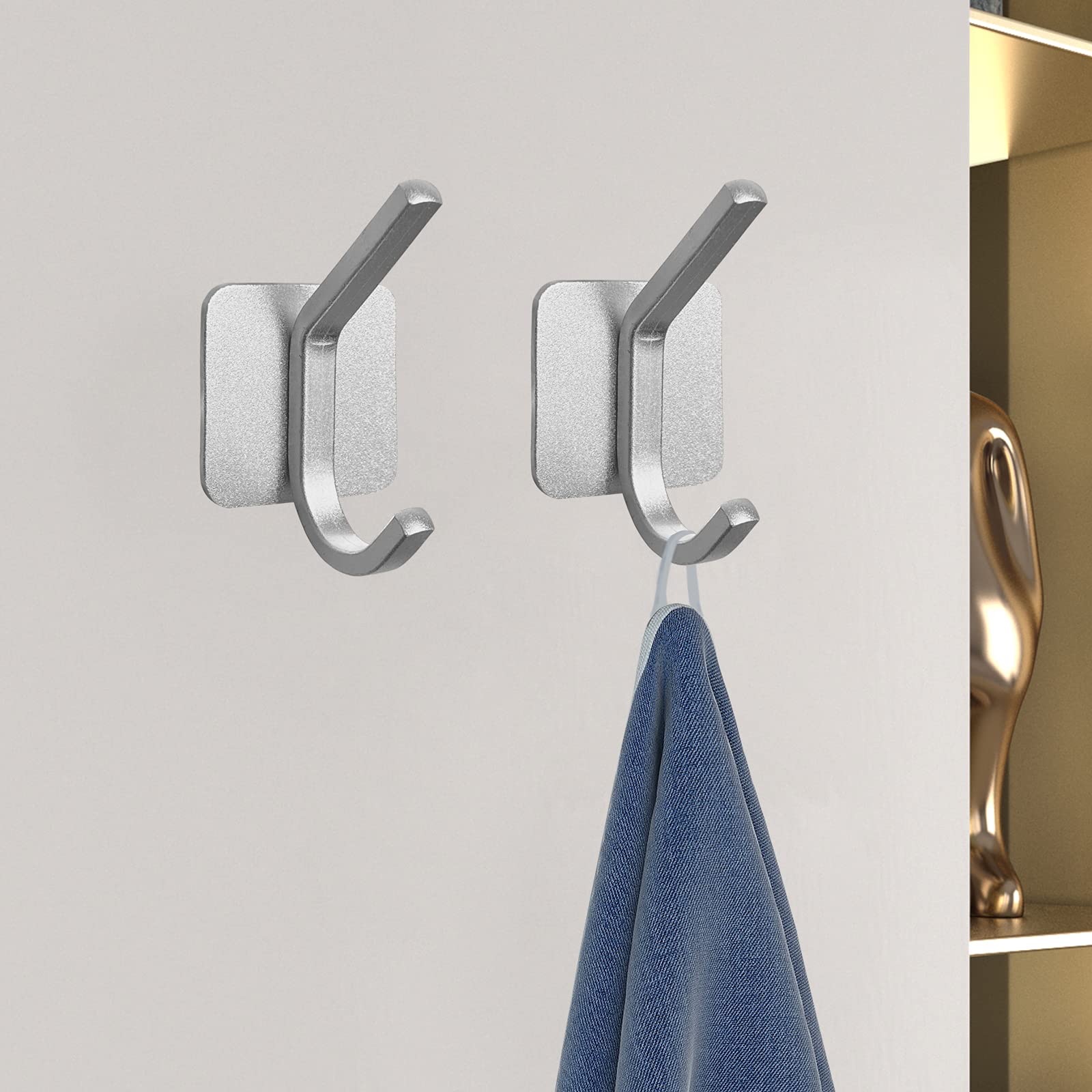 VAEHOLD Adhesive Hooks, Heavy Duty Wall Hooks Waterproof Aluminum Hooks for Hanging Coat, Hat, Towel, Robe, Key, Clothes, Closet Hook Wall Mount for Home, Kitchen, Bathroom，Office (6, Silver)