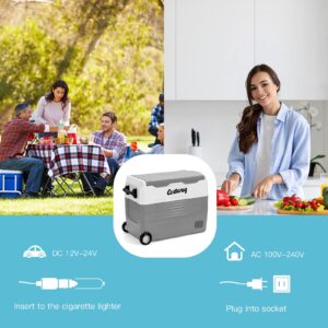 COSTWAY Car Refrigerator with Wheels, 58-Quart Dual-Zone Electric Cooler with 12V/24V DC, 100-240V AC, -4°F to 50°F, Portable 12 Volt Refrigerator RV Fridge Freezer for Home Camping Vehicles, Grey