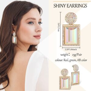 6 Pairs Rhinestone Rectangle Dangle Earrings Geometric Statement Earrings Bohemian Crystal Drop Earring for Women