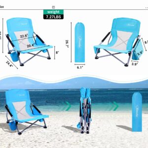 Funcode Low Beach Camping Folding Chair with Cooler bag,Heavy Duty Portable Chair with Carry Bag for Camping, Beach, Picnic, Barbeques, Sporting Event.(BLUE-2)