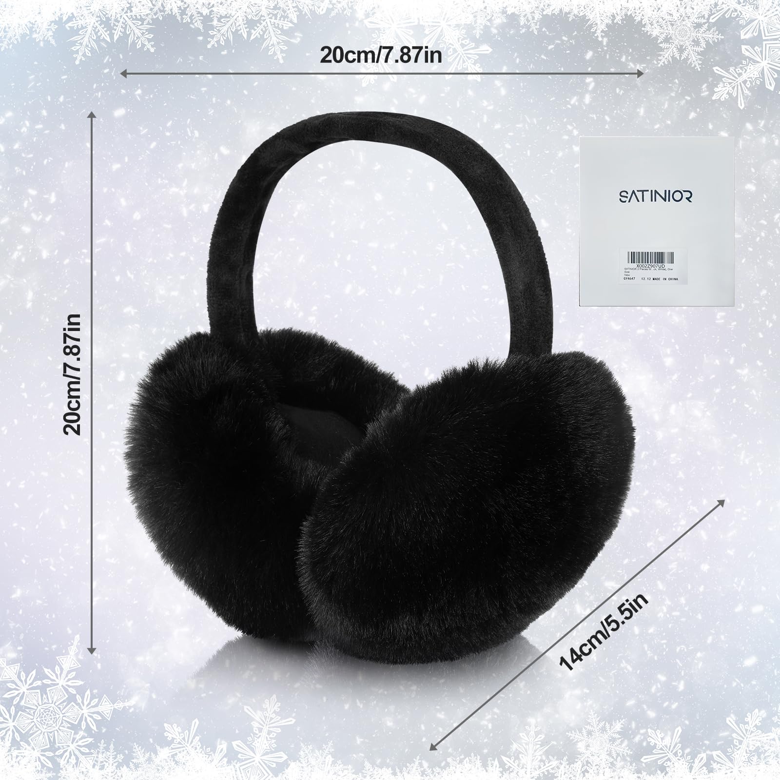 SATINIOR 2 Pieces Winter Ear muffs Faux Fur Earmuffs Cute Foldable Outdoor Ear Warmers Faux Fur Ear Warmers for Women (Black, White), One Size