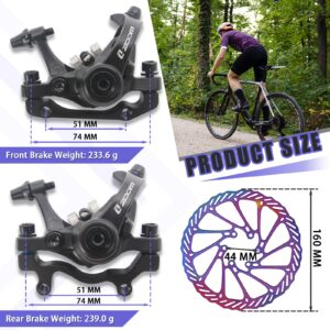 BUCKLOS MTB Bike Disc Brake kit, Mechanical Disc Brakes Aluminum Alloy Caliper for Mountain Bike with 160mm Stainless Steel Rotor/Floating Rotors and is/PM Universal Conversion Adapter (Front+Rear)