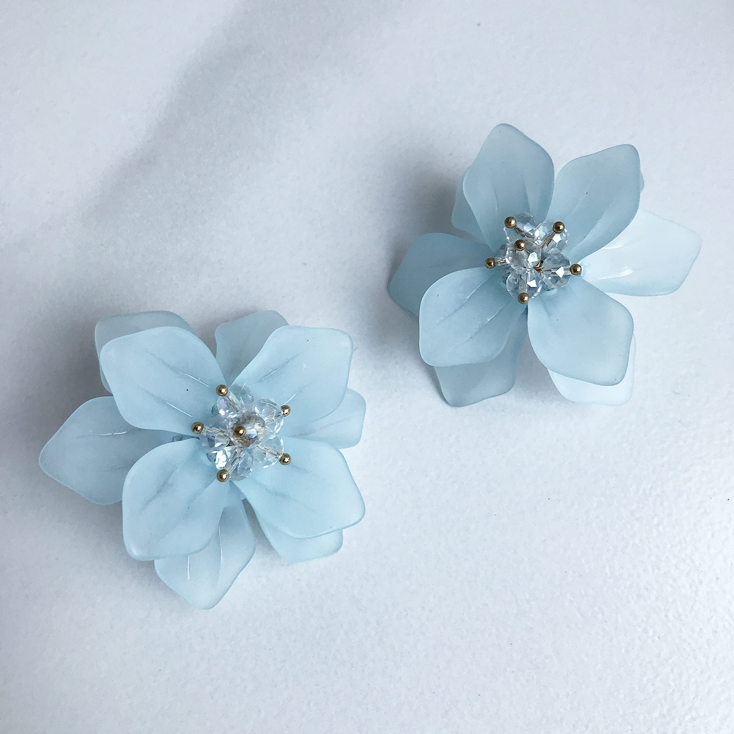 SLSF Unique Handmade Bohemian Large Matte Resin Flower Stud Earrings Dainty Elegant Acrylic Flower Petal Dangle Drop Earrings for Women Statement Jewelry Gifts (Light Blue)