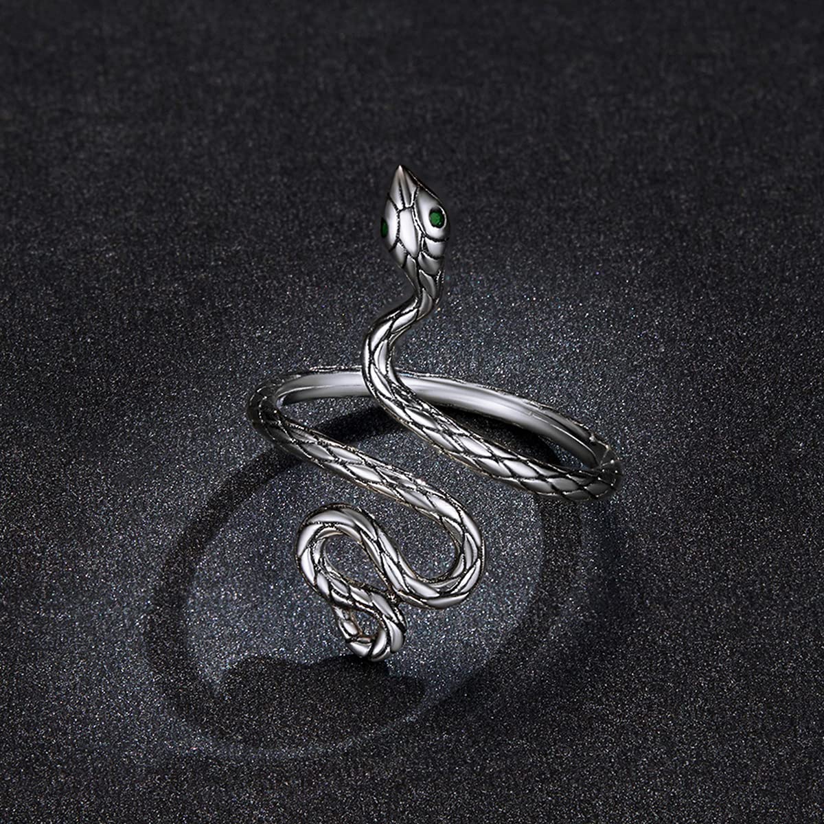 BISAER Snake Ring Adjustable Rings for Women 925 Sterling Silver Rings Gothic Vintage Jewelry for Women (silver snake, Adjustable)