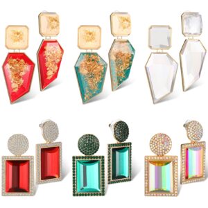 6 pairs rhinestone rectangle dangle earrings geometric statement earrings bohemian crystal drop earring for women