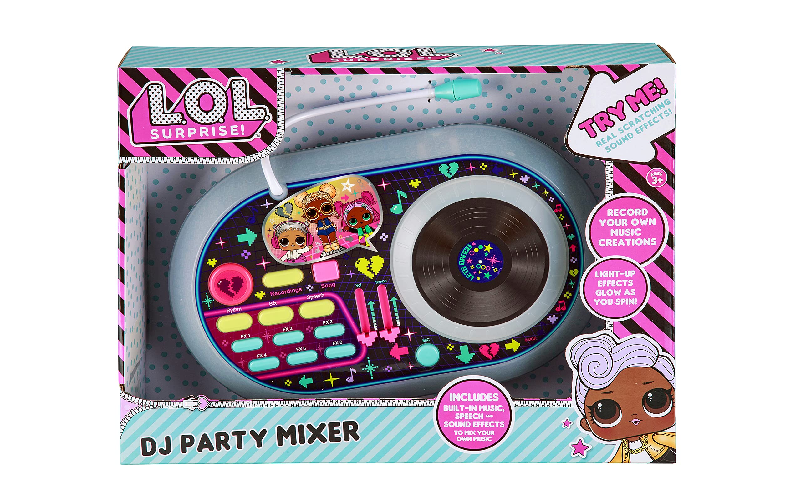 eKids LOL Surprise DJ Party Mixer Turntable Toy with Built in Microphone for Kids, Record and Mix Your Favorite Songs, for Fans of LOL Toys for Girls