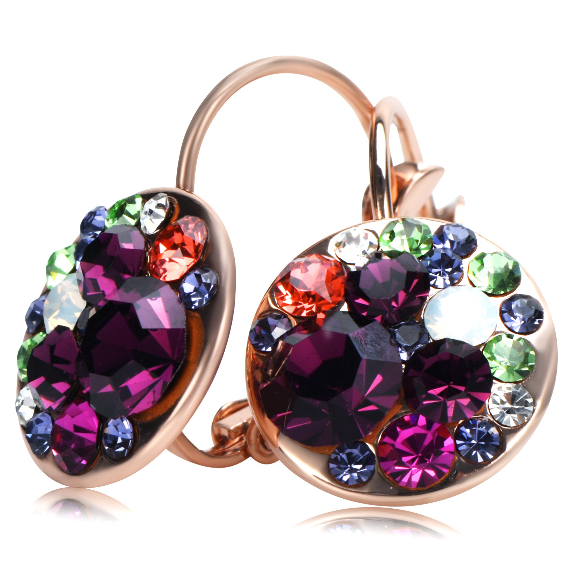 UPSERA Leverback Earrings for Women – Elegant Austrian Crystal Earrings – Colorful Dangle Hoop Earrings with Rose Gold Plated Base – Premium Materials – Beautiful Craftsmanship, Purple Crystal