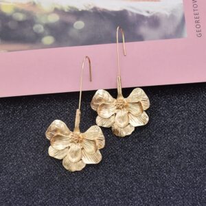 T-ztoss Bohemian Gold Elegant Flower Fashion Dangle Earring Flower Earrings Unique Chic 3D Large Flower Jewelry for Women (golden)