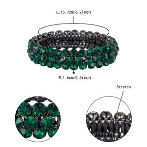 Flyonce Bridal Bracelet for Wedding, Sparkly Crystal Rhinestone Stretch Bracelets for Women Green