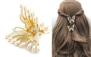 metal pearl butterfly small hair claw clips for girls and women vivid butterfly metal hair clips wedding décor (2 pcs)