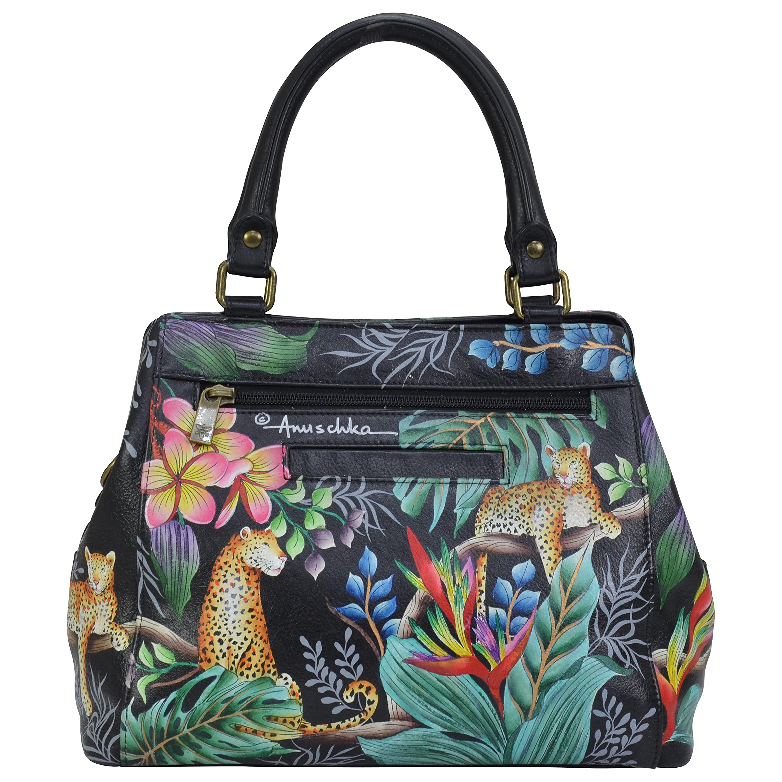 Anuschka Women’s Genuine Leather Multi Compartment Satchel - Hand Painted Exterior - Jungle Queen