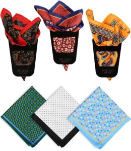 belluno pocket square 6 pcs with 3 folds holders, penetrating printed handkerchiefs set for men